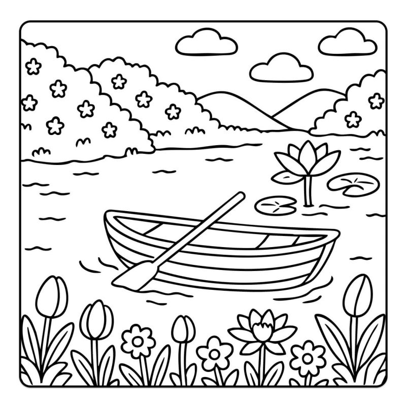 Calm Lake – Relaxing Printable Scene - BlushColoring
